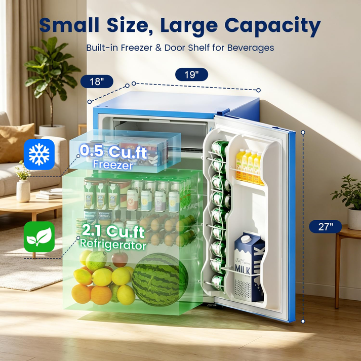 BANGSON 2.6 Cu Ft Small Fridge with Freezer for Office, Mini Refrigera